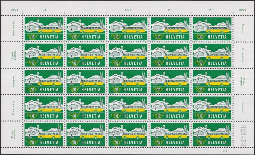 1953, Nr.314 kompletter Bogen (Alpenpost) postfrisch **. (Gebraucht) in ...