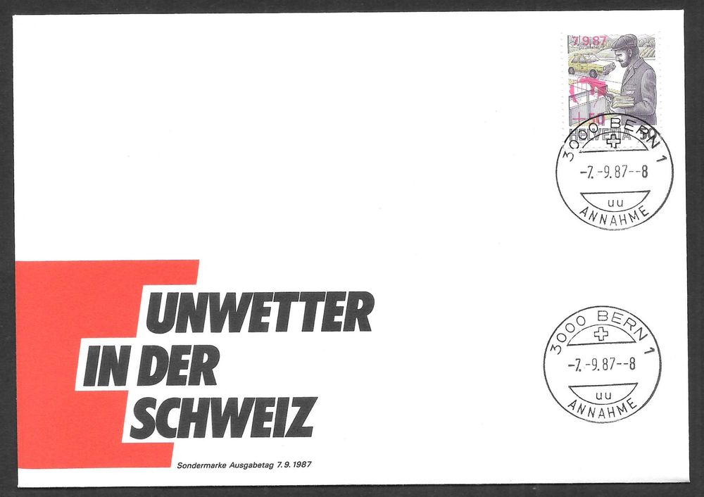 FDC W66 Unwetter in Schweiz ET 7.9.1987 schön illustriert (Neu (gemäss Beschreibung)) in Olten ...