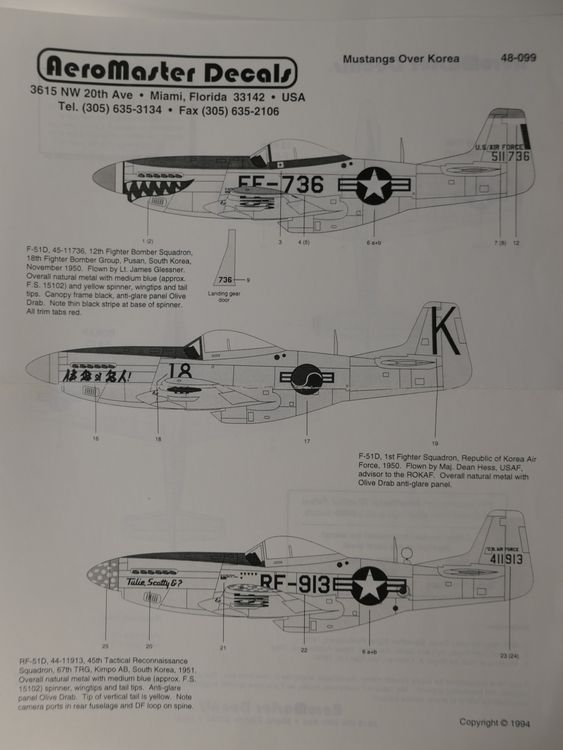 1/48 F-51D & RF-51D Mustang - Korea War 1950-51 Decals | Kaufen auf Ricardo