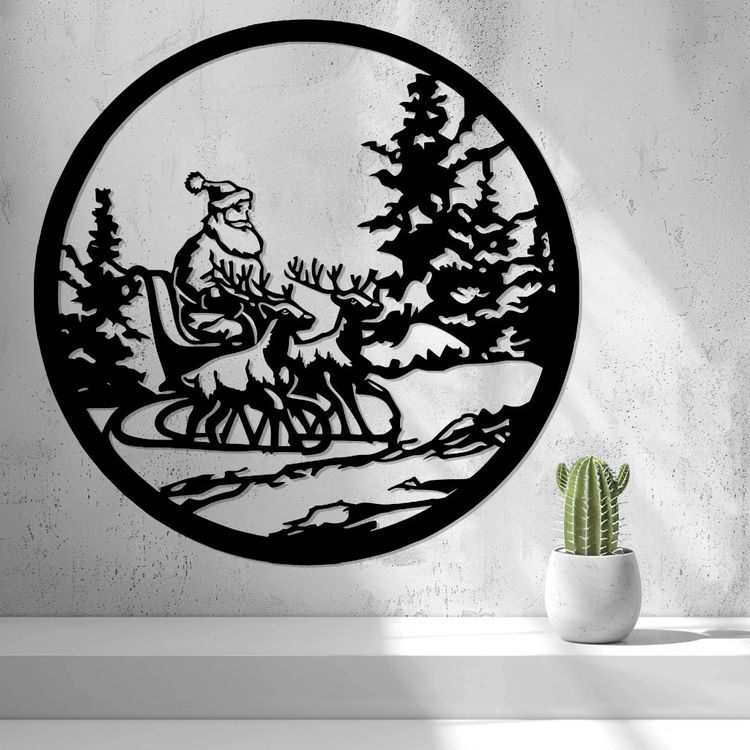 „Santa mit Rentier“ – Festliche Line-Art für Wand & Fenster (Neu ...