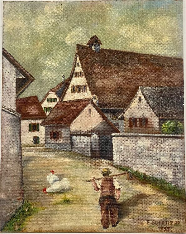 F.Schultheiss Bauernhofszene Gemälde (Gebraucht) in Root für CHF 15 – mit Lieferung auf Ricardo ...