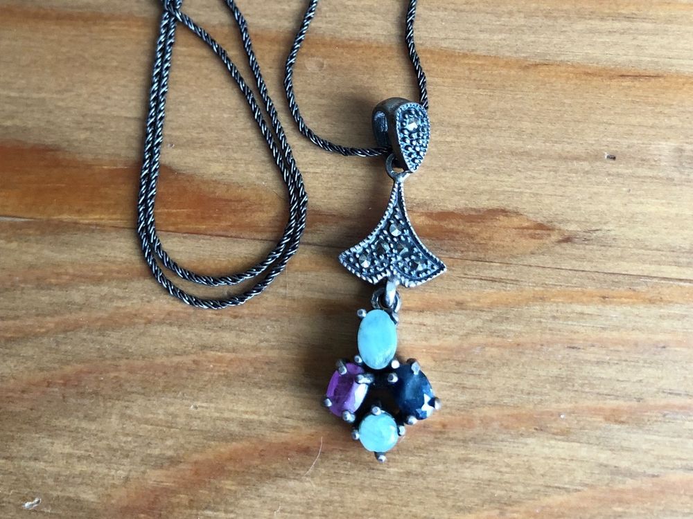 Silber Kette mit Rubin, Saphir, Smaragd Anhänger 925 | Kaufen auf Ricardo