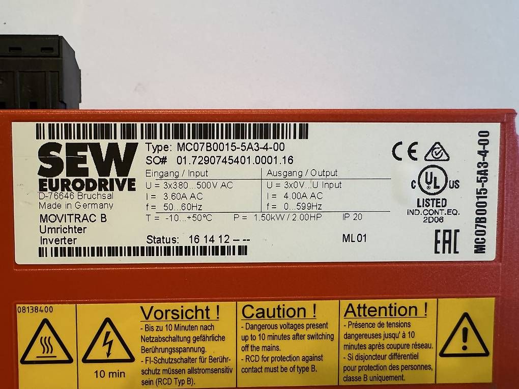 SEW Eurodrive Inverter mc07b0015 5a3 4 00 (Gebraucht) in Lostorf für ...