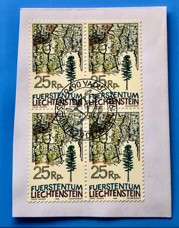 Briefmarken aus Liechtenstein 4 er Block mit Papier (Gebraucht) in Aarau für CHF 0.4 – mit ...