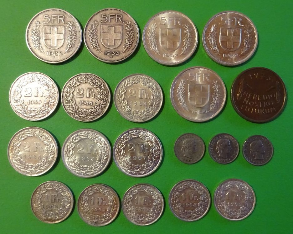 Münzen Schweiz, LOT 5FR 2FR 1FR 5RP nominal CHF 47.15 (Gebraucht) in Berneck für CHF 89 – mit ...