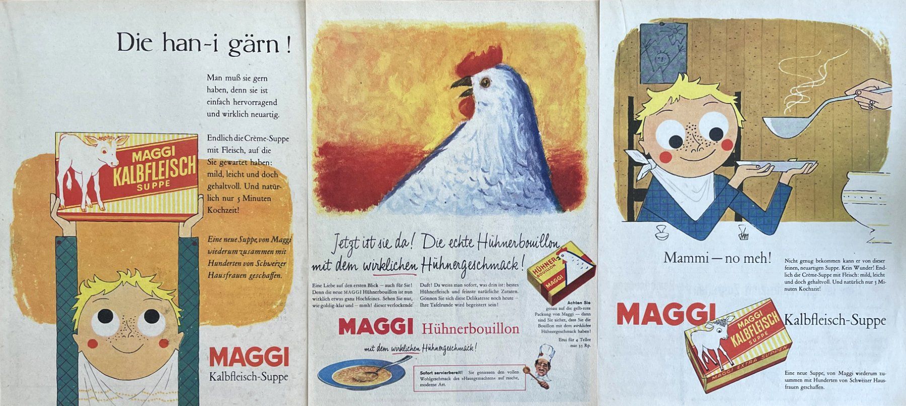 Maggi - 3 alte Werbungen / Anciennes publicités 1954/56 (Gebraucht) in ...