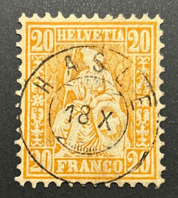 Sitzende Helvetia 1862, Nr. 32, 20 Rp. orange (Gebraucht) in Dänikon für CHF 35 – mit Lieferung ...