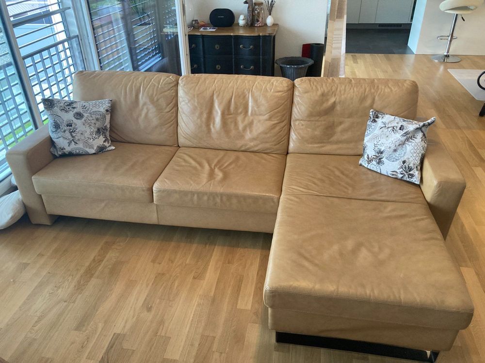 Tolle! Leder Couch L Form beige | Kaufen auf Ricardo