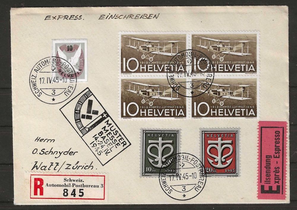 1945 : Express R-Brief Mustermesse Basel - Mischfrankatur (Gebraucht ...