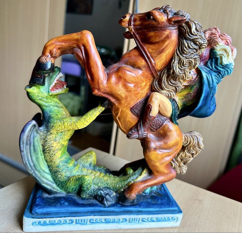Wunderschöne St. Georg Figur auf Pferd, Handbemalt, Italien (Gebraucht ...