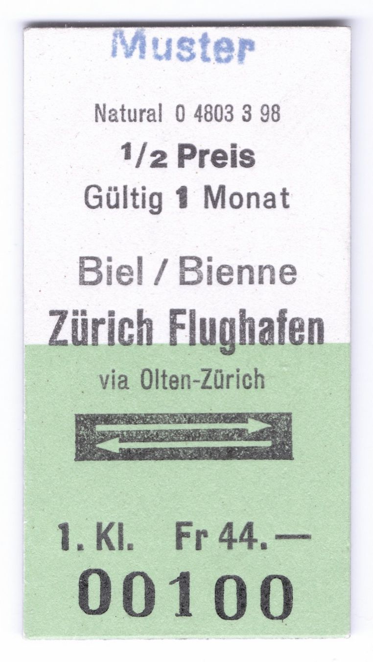 Billette Biel/Bienne – Zürich Flughafen (Muster) (Gebraucht) in ...