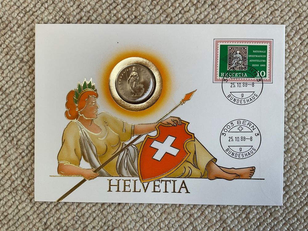 Umschlag mit Marke Helvetia und 2 Fr.-Münze (Gebraucht) in Steinmaur ...