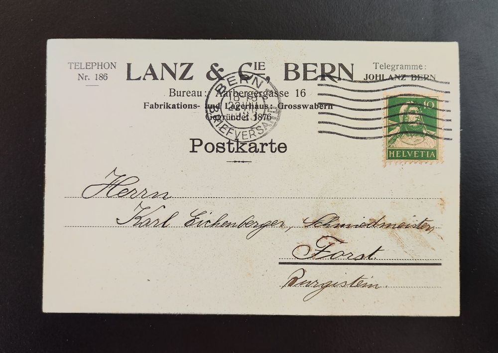 Postkarte Lanz Bern 1923 (Gebraucht) in Lenzburg für CHF 2 – mit Lieferung auf Ricardo kaufen