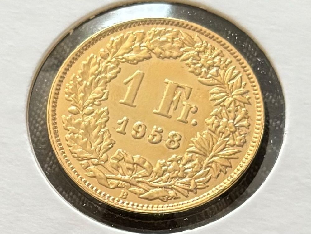 Schweiz 1 Silber-Franken 1958 B unz vergoldet Helvetia (Neu (gemäss Beschreibung)) in Speicher ...