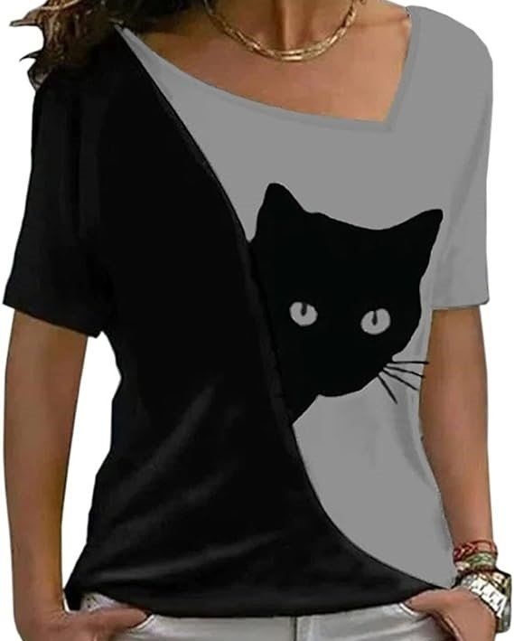 🐈‍⬛ Diagonaler Black Cat Print T-Shirt 🐈‍⬛ (Neu und originalverpackt ...