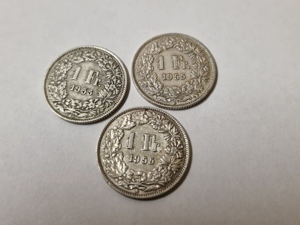 3x 1 Franken 1955 - sehr selten Auflage: nur 194'000 Stück | Kaufen auf Ricardo