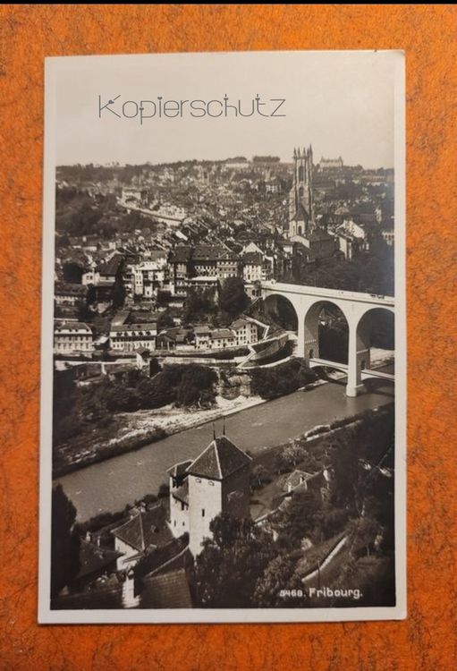 Antike Postkarte Freiburg die Saane das Viadukt von 1932 (Gebraucht) in ...