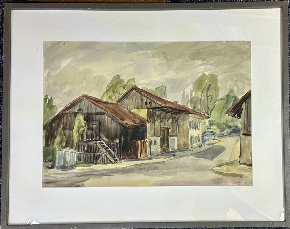 Josef Knecht, Bauernhofscene, Aquarell, 65x50 cm | Kaufen auf Ricardo