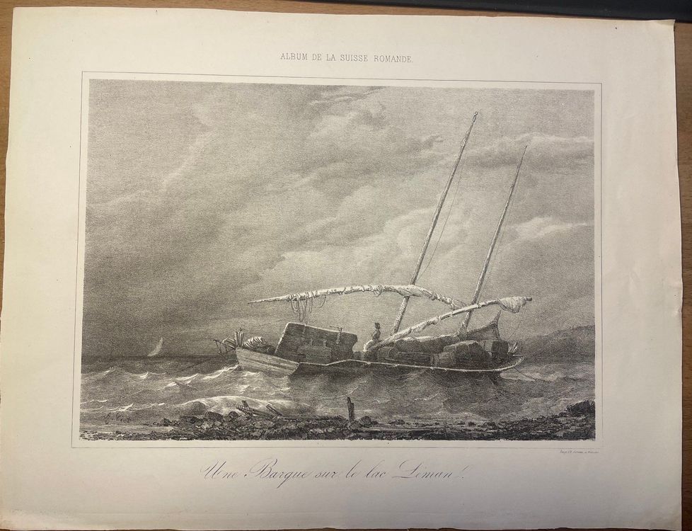 Une barque sur le lac Léman. Gravure ancienne (D'occasion) à Versoix ...