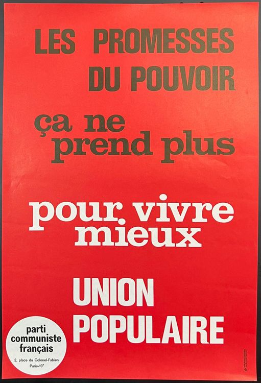 Plakat. Union Populaire. Parti Communiste Francais (Gebraucht) in ...