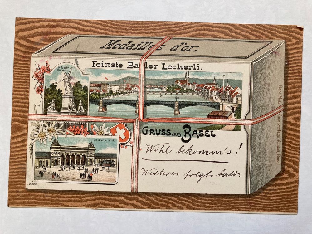 Alte Postkarte Gruss aus Basel Basler Leckerli gelaufen 1899 (Gebraucht) in Urtenen-Schönbühl ...