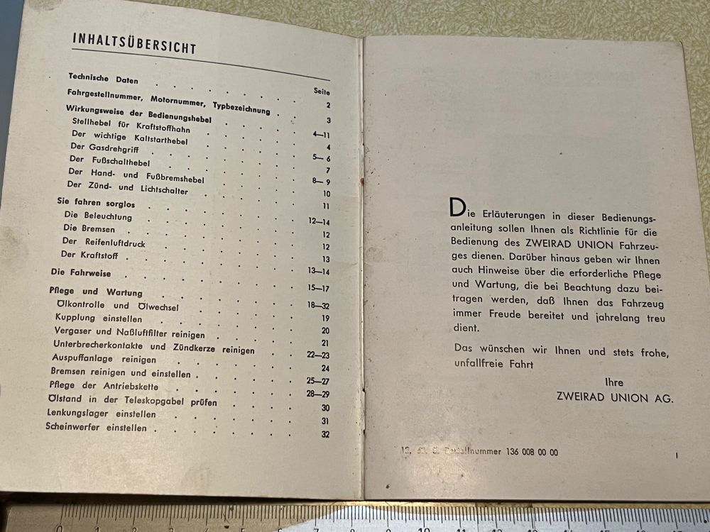 buch, heft, zweirad union, typ 136, typ 166, bedienungsanlei (Gebraucht ...