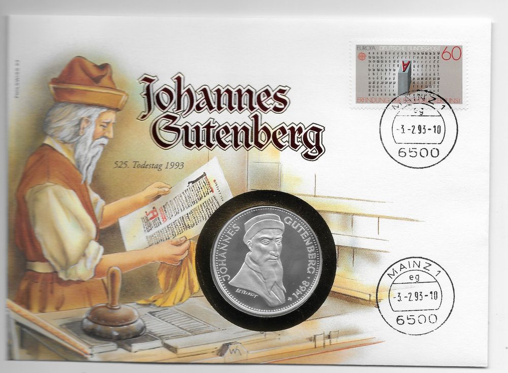 Münzbrief, Johannes Gutenberg 1993, 1 Unze 999,9 (Neu (gemäss ...