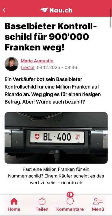 Kennzeichen BL 400 (Basel-Landschaft) Auto Kontrollschild (Neu und ...