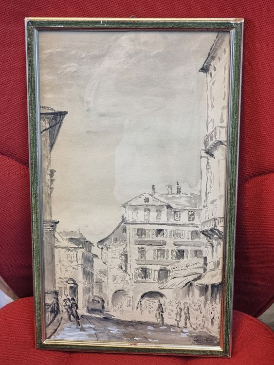 Aquarell Altstadt Schweizer Stadt signiert gerahmt (Gebraucht) in Zürich für CHF 10 – nur ...
