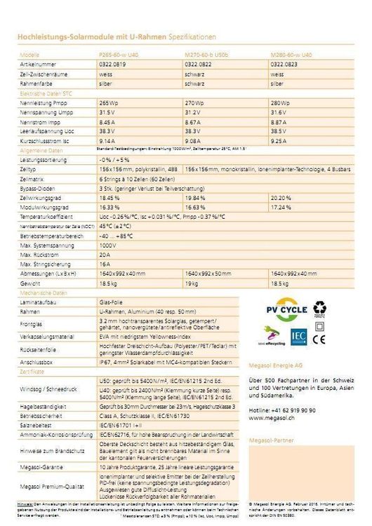 26 Stück Megasol PV-Module P275 U40 (Neu und originalverpackt) in für ...