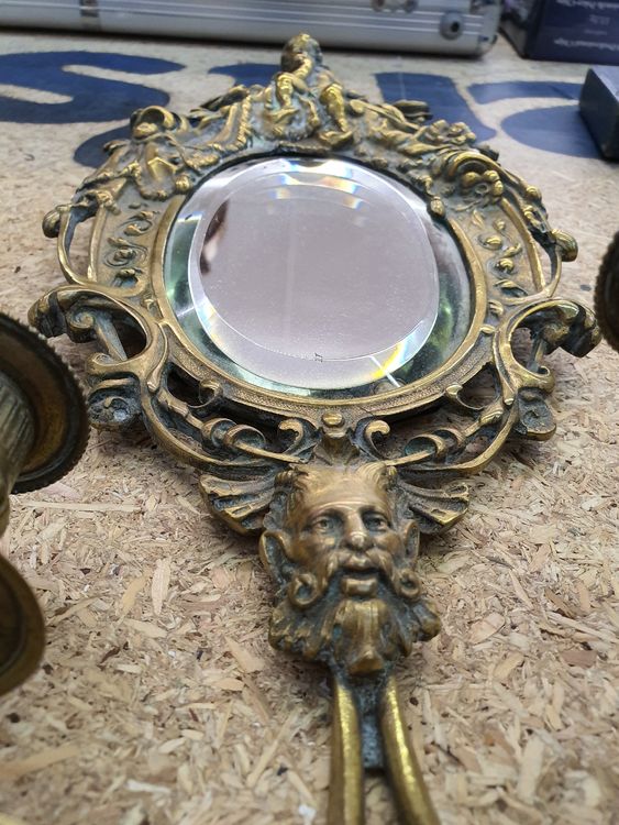 Antiker Messing Kerzenhalter mit Spiegel | Kaufen auf Ricardo