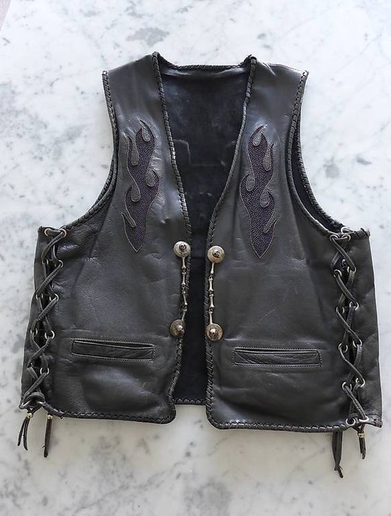 Gilet, Rindsleder, Rochenleder-Einsatz Heavy Metal Zeichen (Gebraucht ...