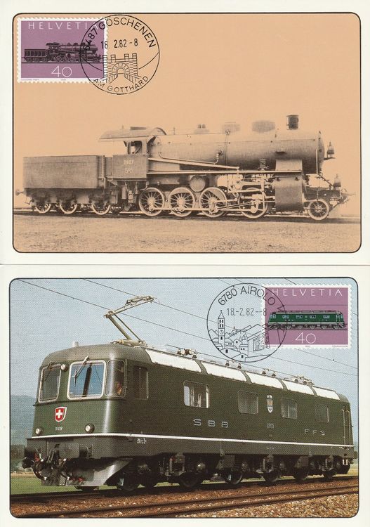 Sonderpostmarken 100 Jahre Gotthardbahn auf 2 Maximumkarten (Gebraucht) in Zürich für CHF 1 ...