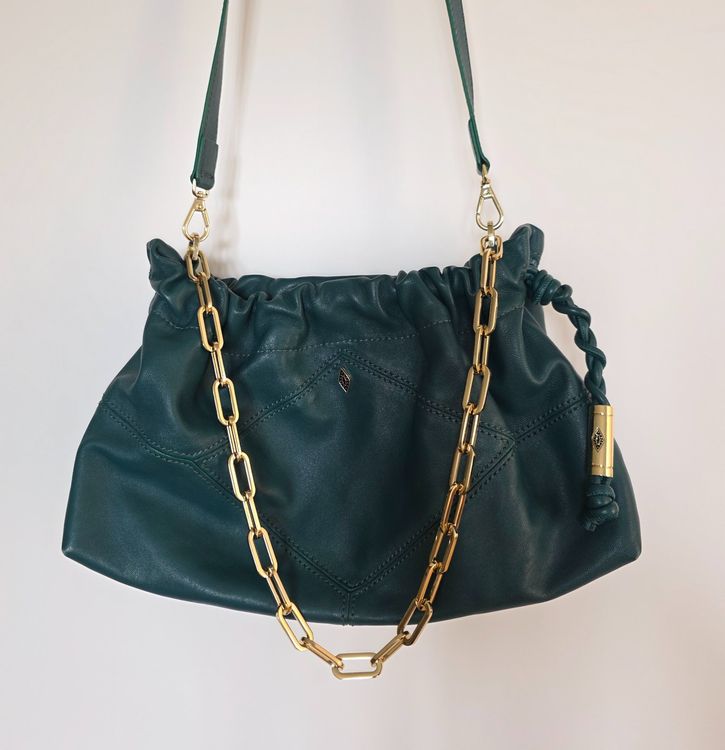 ba&sh June Crossbody Bag / Clutch Leder emerald green (Gebraucht) in ...