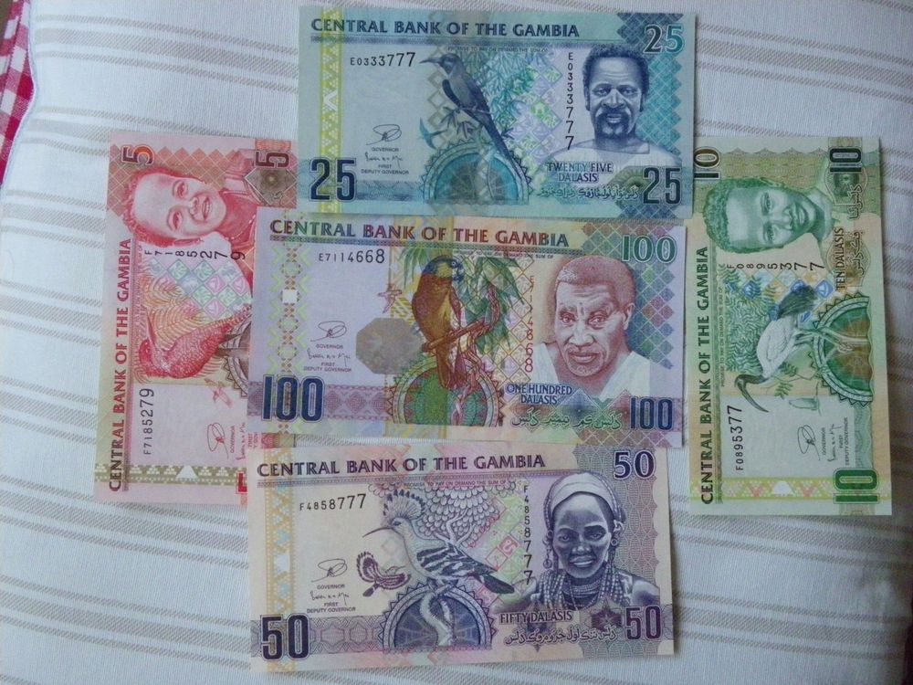 Gambia 5 Banknoten Set 5-100 Dalasi, Sammler!, Bankfrisch (Neu (gemäss ...