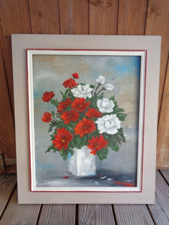 Vintage Blumenstillleben Ölgemälde gerahmt, M. Willi (Gebraucht) in Henggart für CHF 65 – nur ...