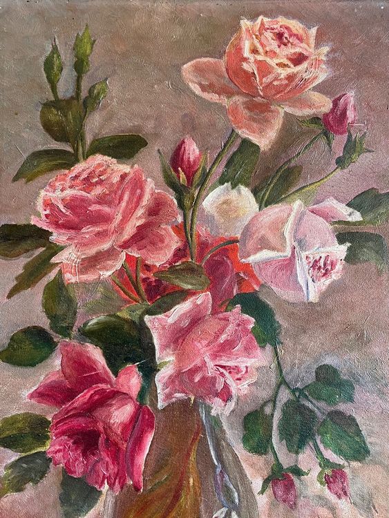 Vintage Rosen Ölgemälde, gerahmt, signiert R. MAGNIN | Kaufen auf Ricardo