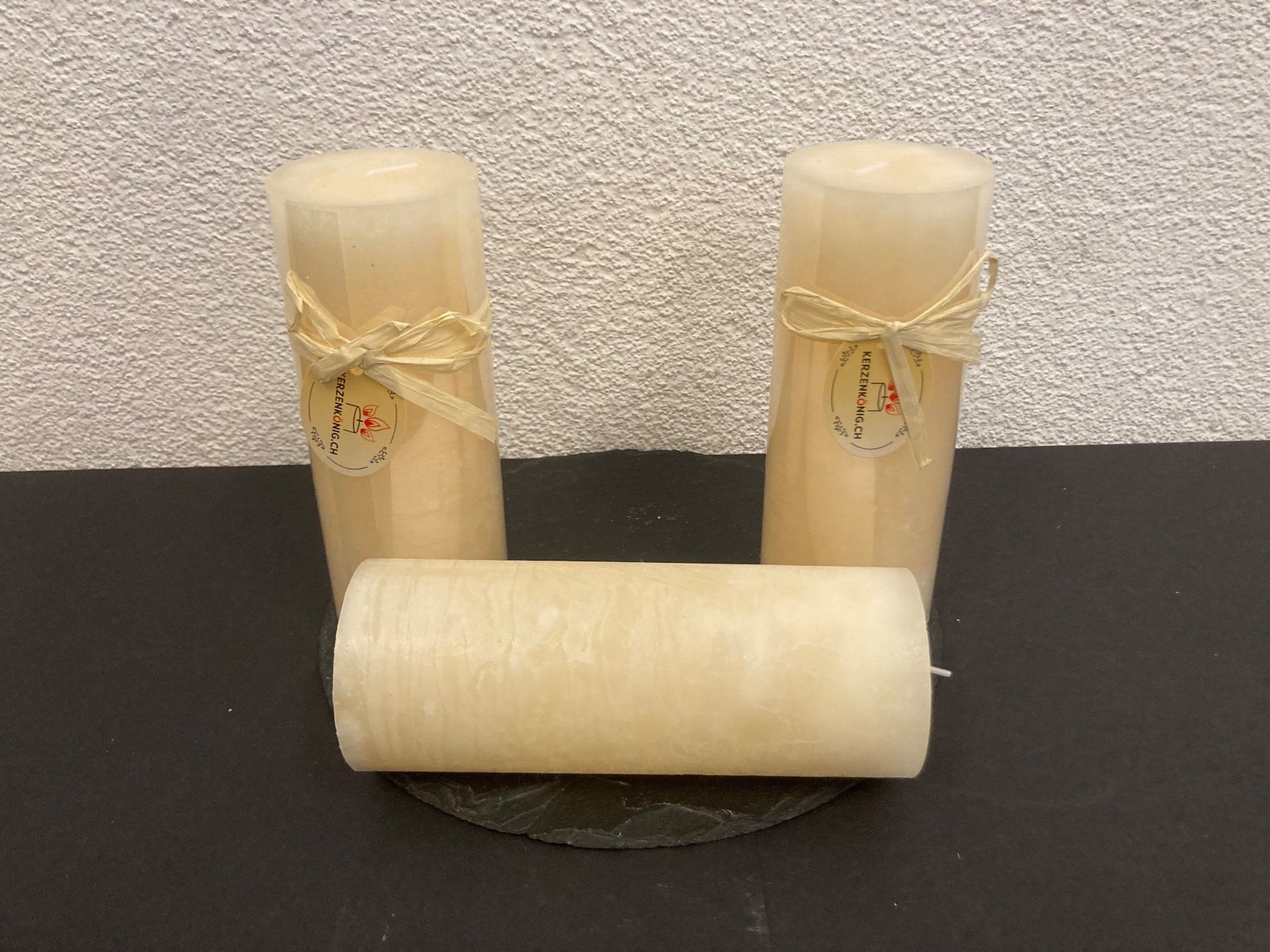 Kerzen 3er Set, je 6,8x18 cm, creme Raureif, je 550g (Neu und ...