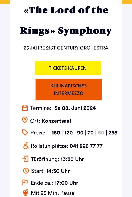 2 Tickets The Lord of the Rings / Herr der Ringe Symphony (Neu und ...