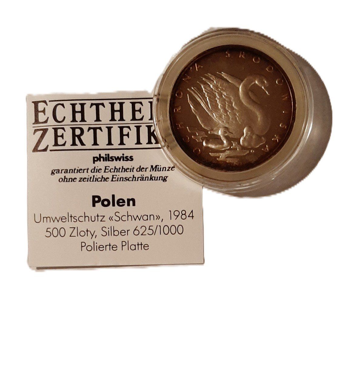 Polen Silbermuenze 500 Zloty "Schwan" 1984, Zertifikat! (57) (Neu und originalverpackt) in Inwil ...