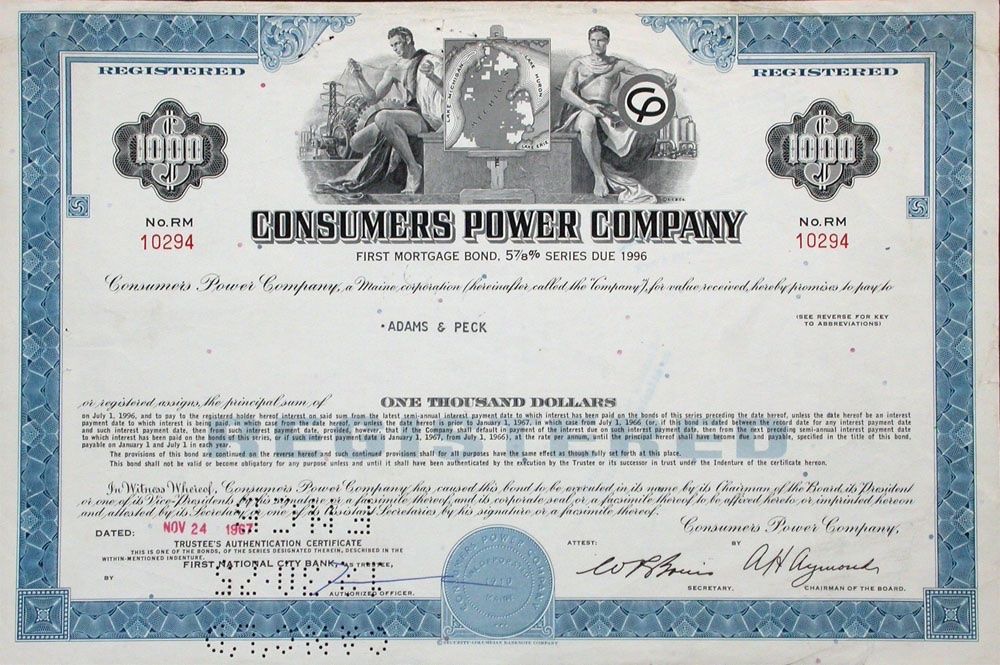 5,876% Consumers Power Company - 1956 | Kaufen auf Ricardo