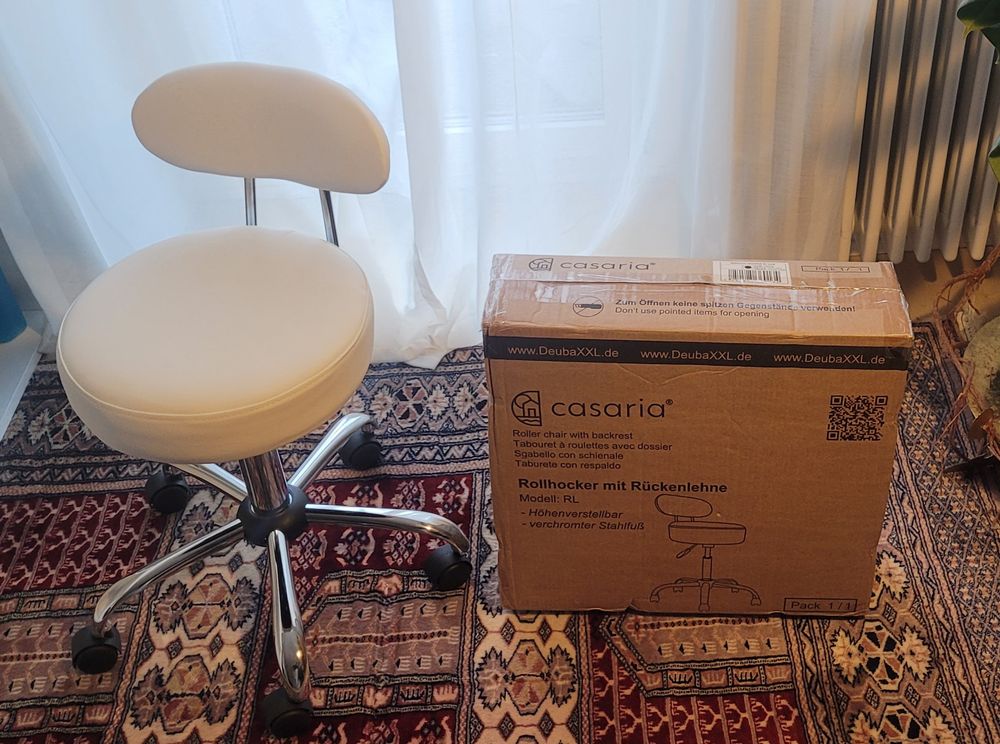 Weisser Rollhocker mit Rückenlehne ORIGINALVERPACKT | Kaufen auf Ricardo