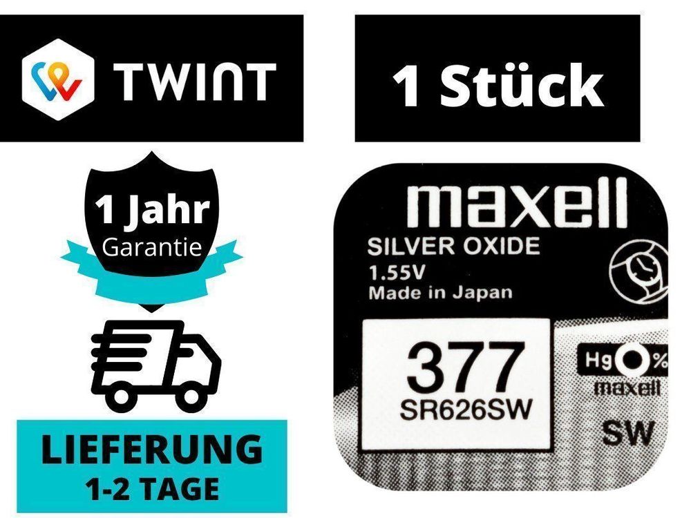 Maxell 1x Knopfzelle -Pile SR626SW/377 (Neu und originalverpackt) in La ...