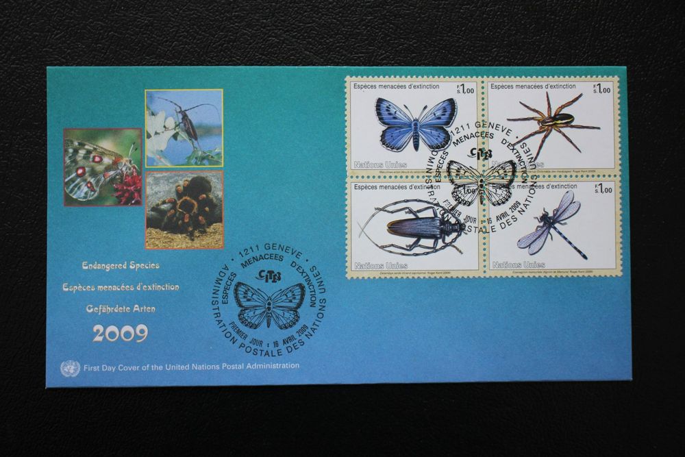 UNO Briefmarken-Brief, INSEKTEN Gefährdete Arten, FDC 2009 (Gebraucht ...