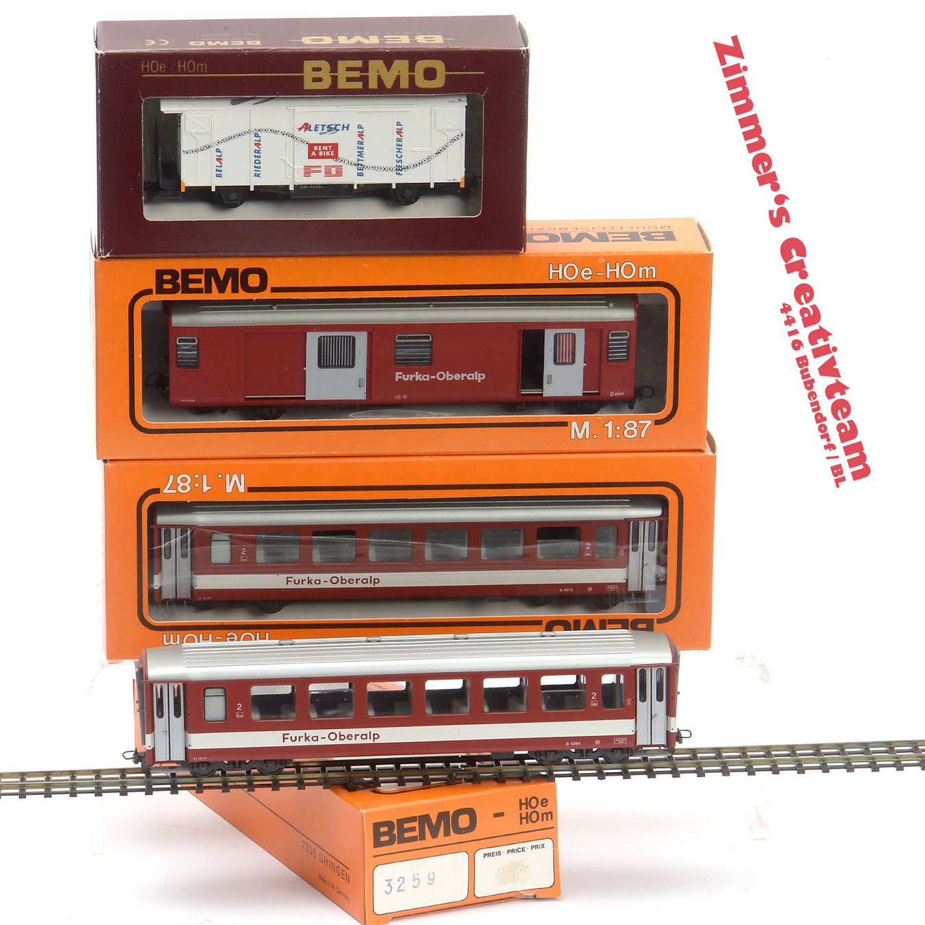 3 Bemo FO Personenwagen + 1 Velowagen, H0m, OVP (Gebraucht) in ...