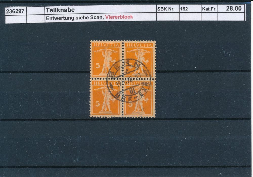 1921 Tellknabe - 5 Rp., Viererblock | Kaufen auf Ricardo