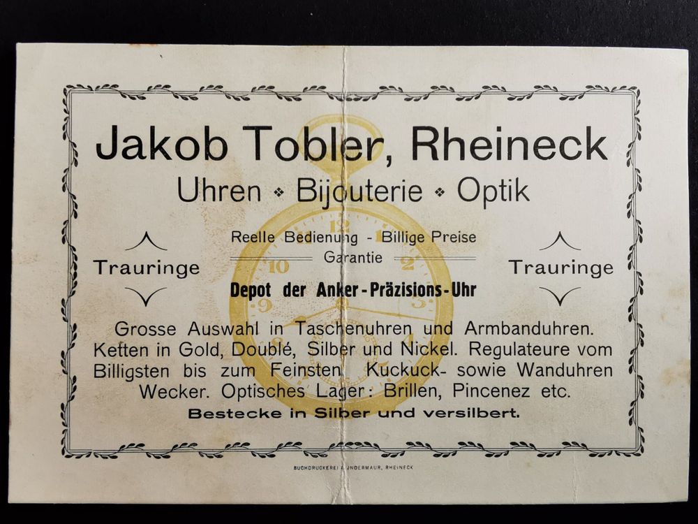 Rheineck Antike Visitenkarte Jakob Tobler Rechnung 1927 (Gebraucht) in Rheineck für CHF 10 – mit ...