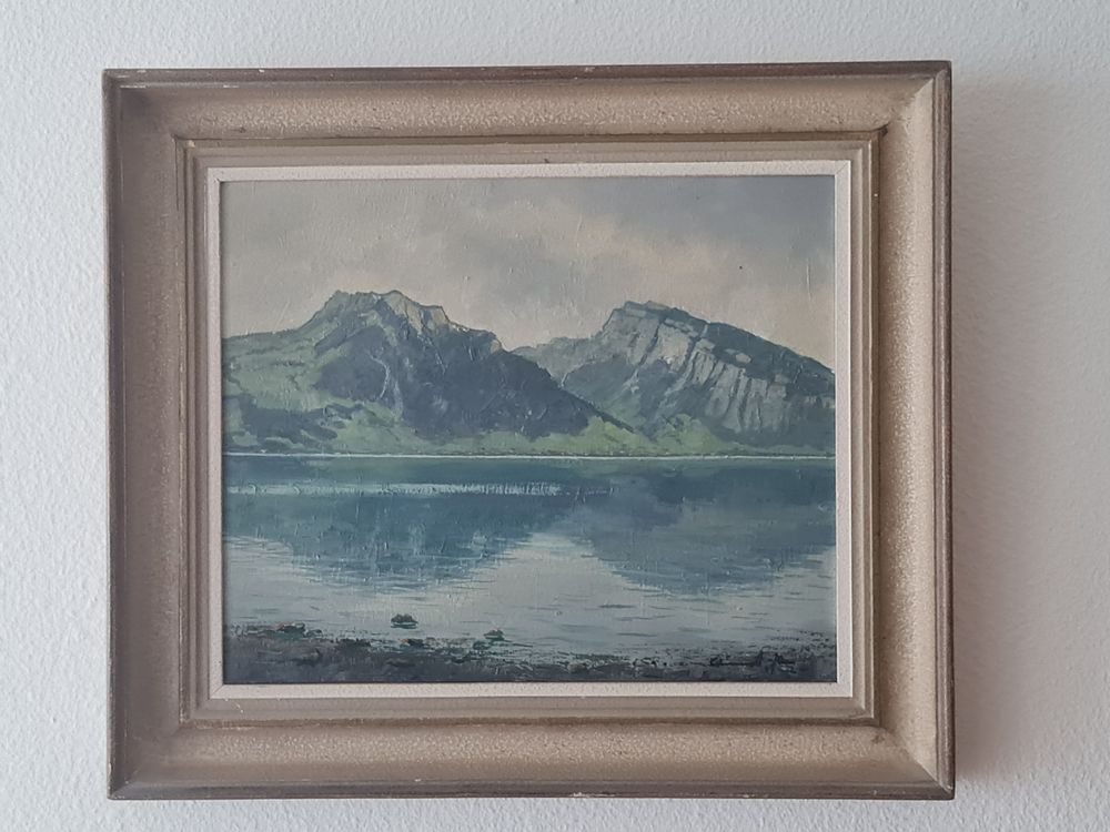 Ölgemälde, signiert 1957 Berge und See (Gebraucht) in Belp für CHF 40 – nur Abholung auf Ricardo ...