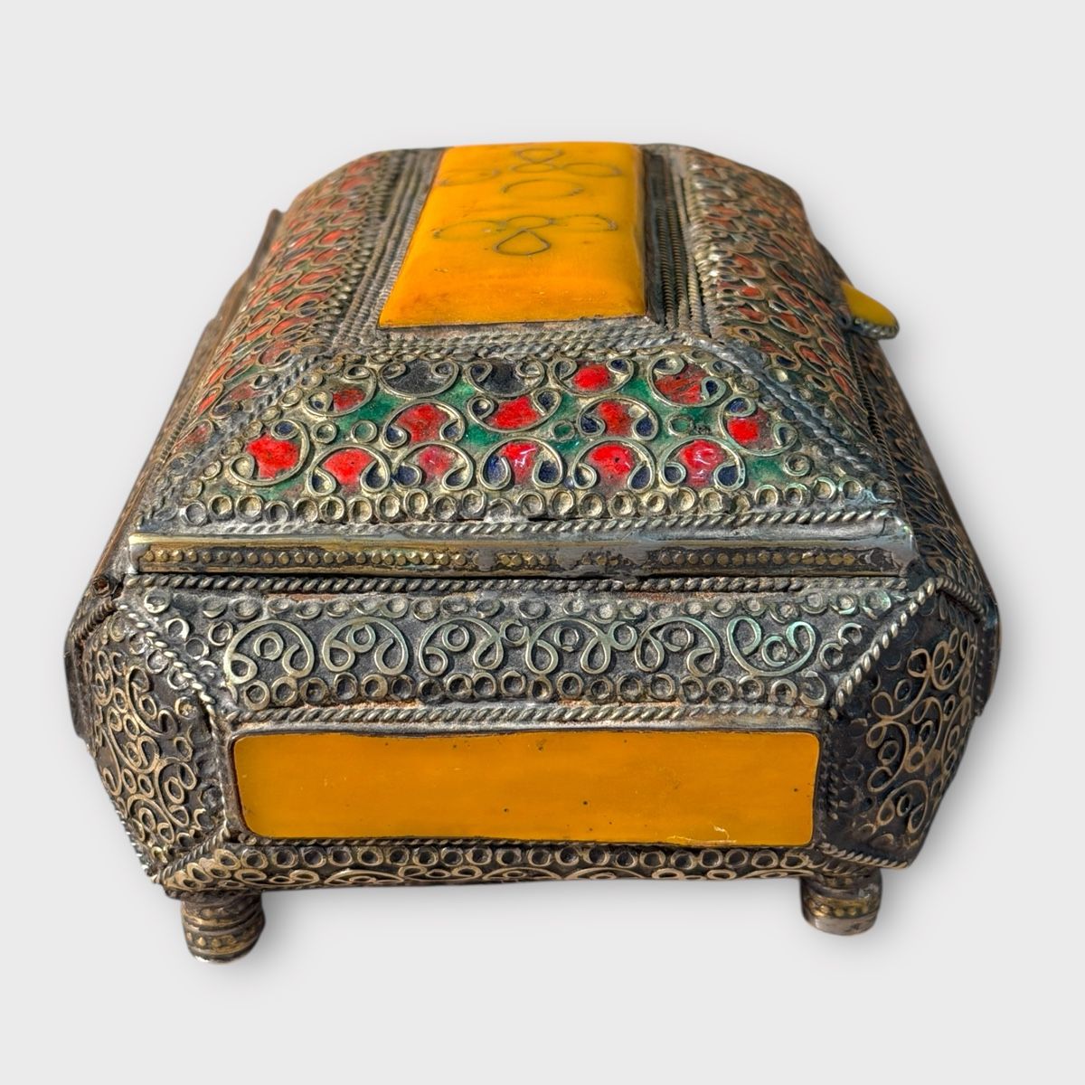 Vintage Silver Filigree Trinket Box with Amber Inlay (D'occasion) à ...