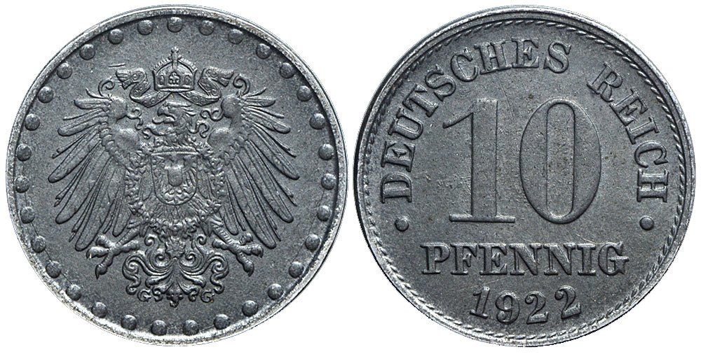 b- 10 Pfennig 1922 G (Usato) a Chiasso per CHF 49 – con consegna ...